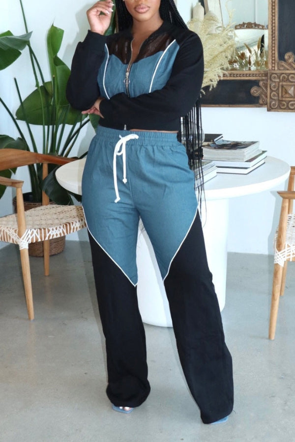 Hit Color Patchwork Sporty Zipper Pant Suit – LovelyCoral
