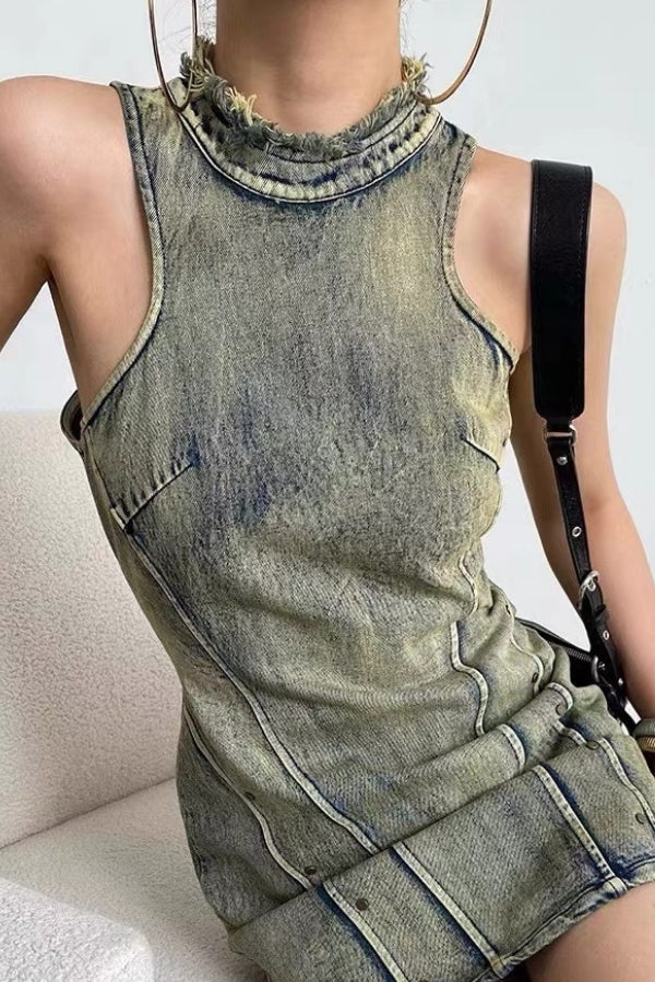 Distressed Classic Seamed Denim Mini Dress – LovelyCoral