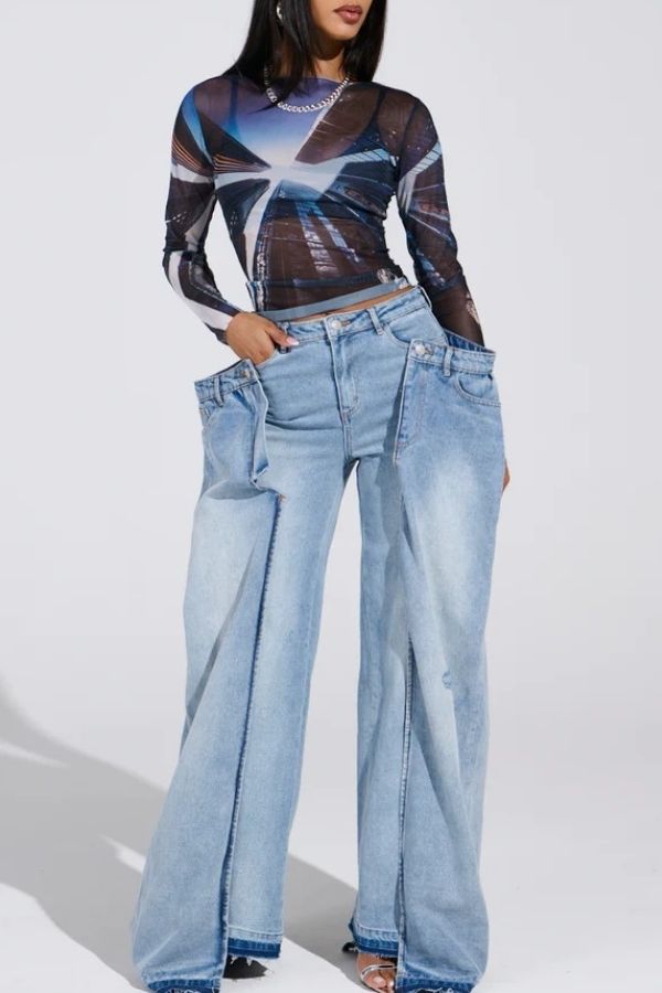 Blue Patchwork Irregular Chic Gradient Jeans – LovelyCoral