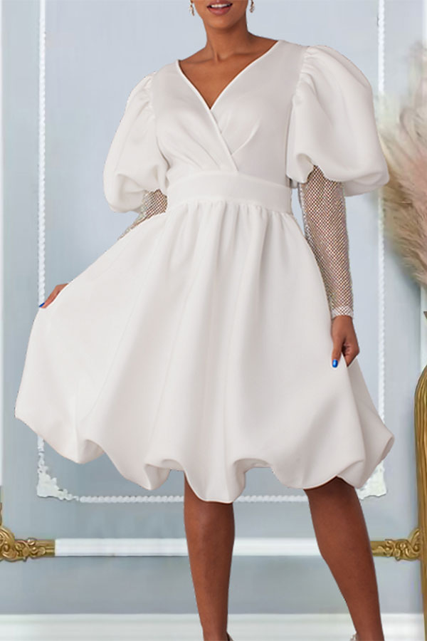 Patchwork Classic Puff Sleeve Bubble Mini Dress – LovelyCoral
