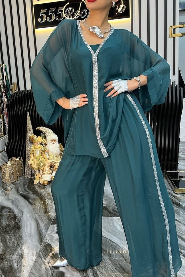 Sequined Patchwork Hit Color Floaty Pant Suit – LovelyCoral