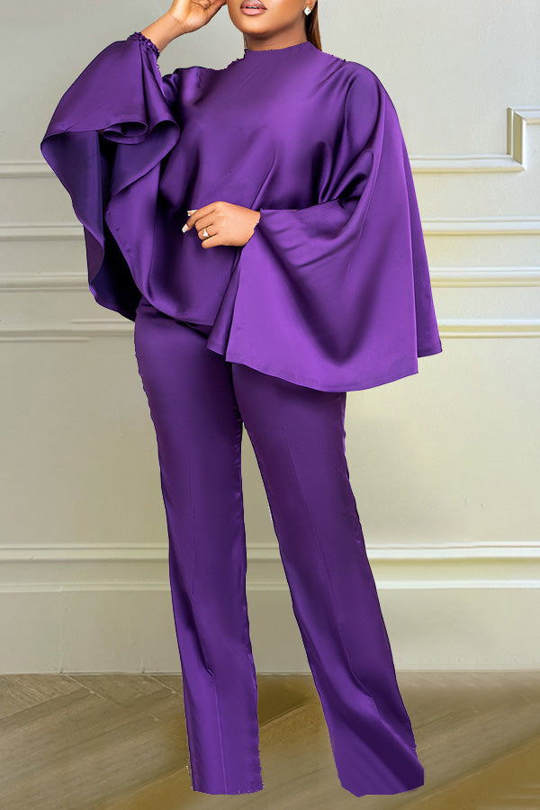 Solid Color Batwing Sleeve Rocking Flowy Pant Suit – LovelyCoral