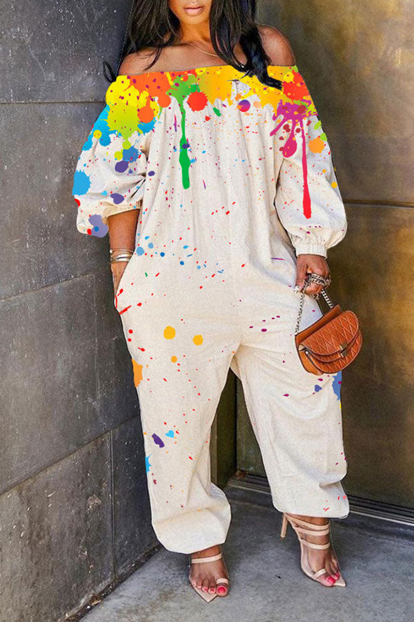 Splash Ink Print Off Shoulder Hippy Jumpsuit – LovelyCoral