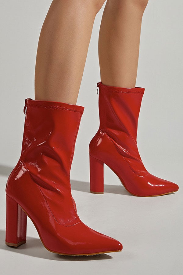 Red Modern Pointed Toe Block Boots – LovelyCoral