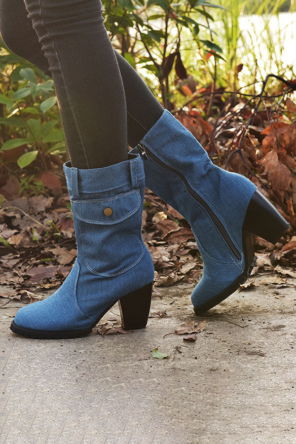 Patchwork Retro Pocket Decor Denim Boots – LovelyCoral