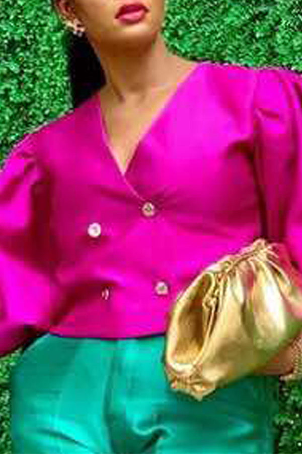 Solid Color Dramatic Puff Sleeve Blouse – LovelyCoral